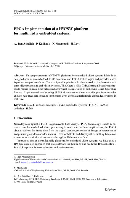 pdf fpga implementation of a hw sw platform for multimedia embedded systems