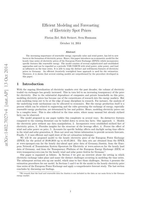 Pdf Efficient Modeling And Forecasting Of The Electricity Spot Price