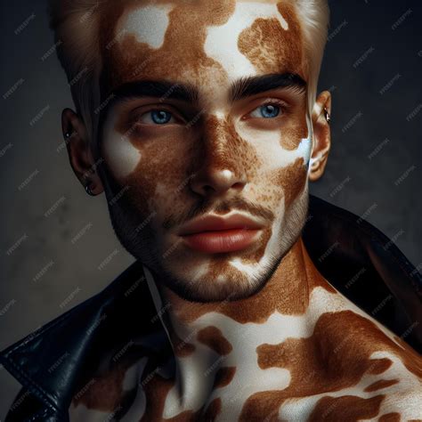 Premium Photo Portrait Of Man With Vitiligo Freckles And Blue Eyes