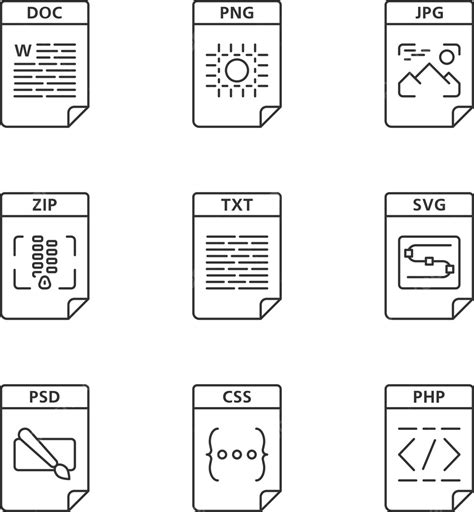 Formato De Arquivos ícones Lineares Definir Formato De Ilustração De
