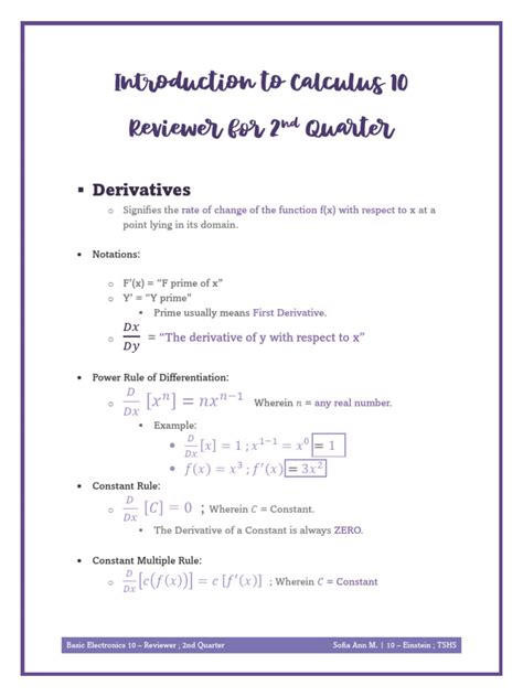 Introduction To Calculus 10 Reviewer Pdf Derivative Subtraction