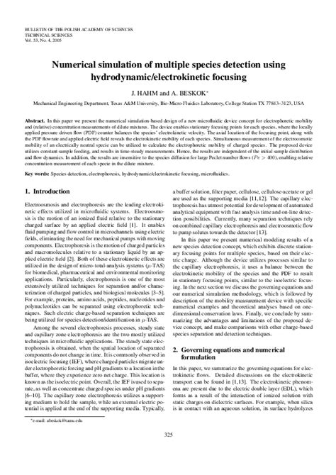 Pdf Numerical Simulation Of Multiple Species Detection Using Hydrodynamic Electrokinetic Focusing