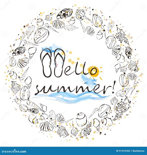 Hello Summer Lettering Composition Stock Illustration Illustration