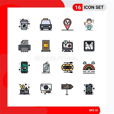 16 User Interface Flat Color Filled Line Pack Of Modern Signs And Symbols Of Device Global