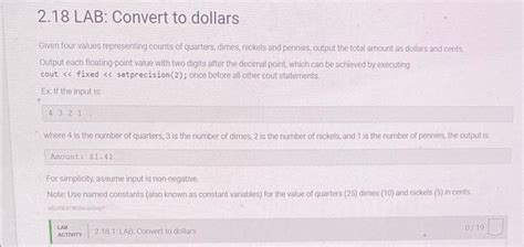 Solved 218 Lab Convert To Dollars Given Four Values