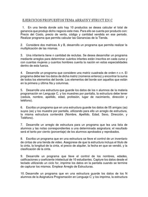 Ejercicios Propuestos Tema Arrays Y Struct En C Descargar Gratis Pdf
