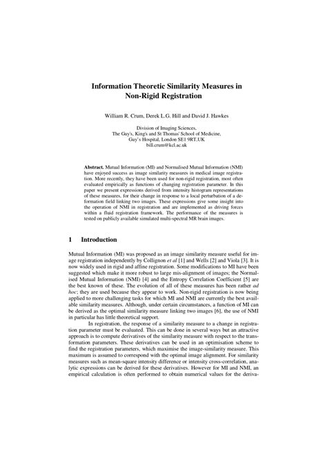 Pdf Information Theoretic Similarity Measures In Non Rigid Registration