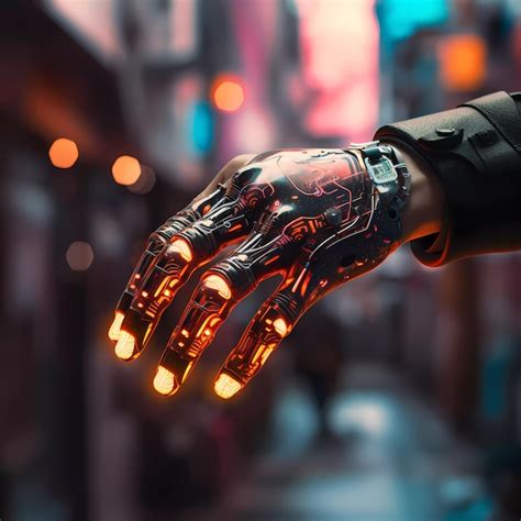 Premium Ai Image Futuristic Cybernetic Robotic Hand In Cyberpunk Style