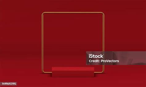 받침대 레드 스퀘어 플랫폼 건설 의식 무대 골든 프레임 3d 디자인 현실적인 벡터 강단에 대한 스톡 벡터 아트 및 기타 이미지 강단 금색 빨강 Istock