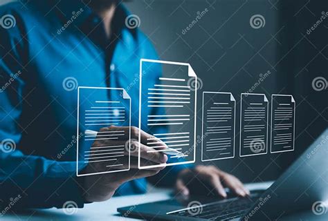 Digital Document Management And Paperless Workflow Businessman Sign Virtual Documents Interface
