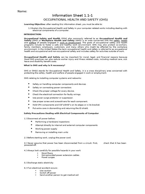 Ohs 1st Module Css 11 Pdf Occupational Safety And Health Electrostatic Discharge