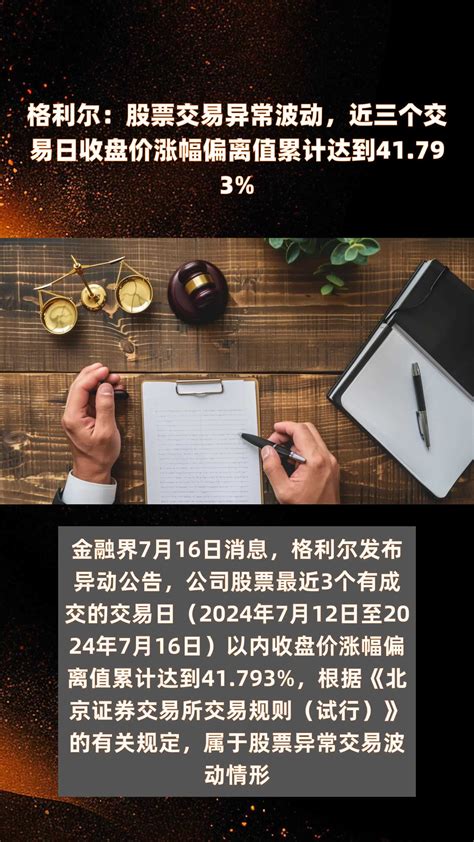 格利尔：股票交易异常波动，近三个交易日收盘价涨幅偏离值累计达到41793 快报凤凰网视频凤凰网