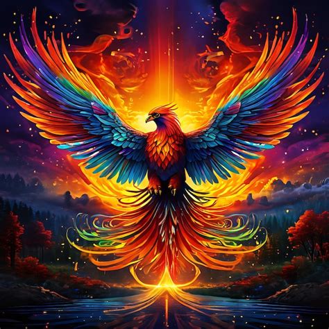 Premium Photo Flying Majestic Pheonix Reborn From Blaze Of Holographic Flames
