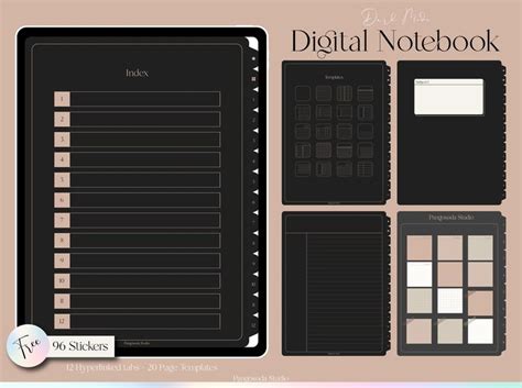 Dark Mode 12 Subject Hyperlinked Tab Digital Notebooknotability