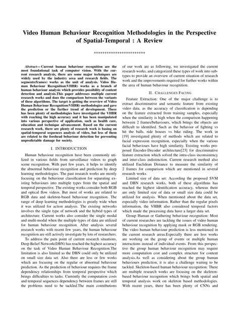 Pdf Video Human Behaviour Recognition Methodologies In The Perspective Of Spatial Temporal A