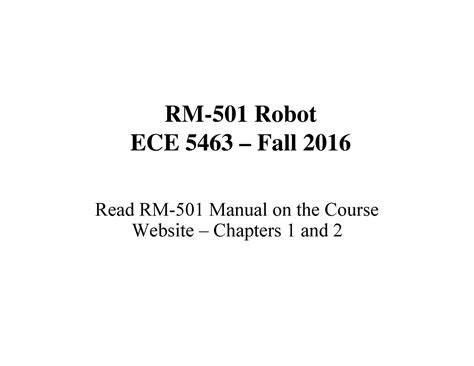 Lecture Slides Lectures 1 And 2 Rm 501 Robot Manual On The Course