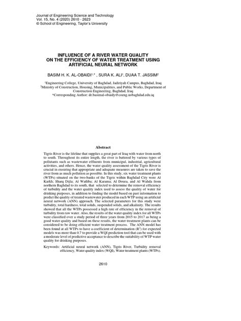 influence of a river water quality on the efficiency of water treatment