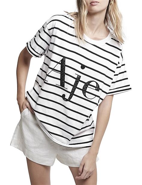 Aje Classic Embellished Logo Tee Black White Stripe David Jones
