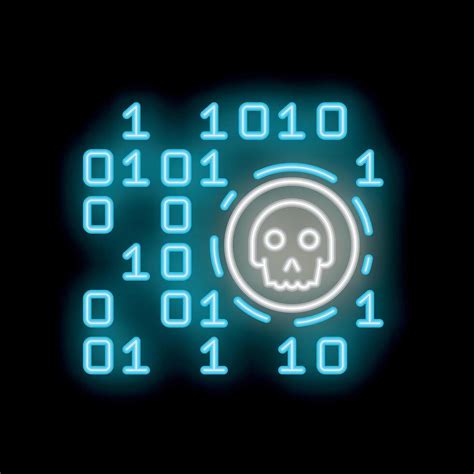 Neon Skull Binary Code Cyber Security Threat Illustration 52371550
