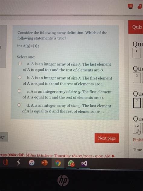 Solved 139 Quiz Consider The Following Array Definition