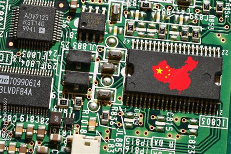 China Flag On A Processor Central Processing Unit CPU Or GPU Microchip On A Motherboard Or