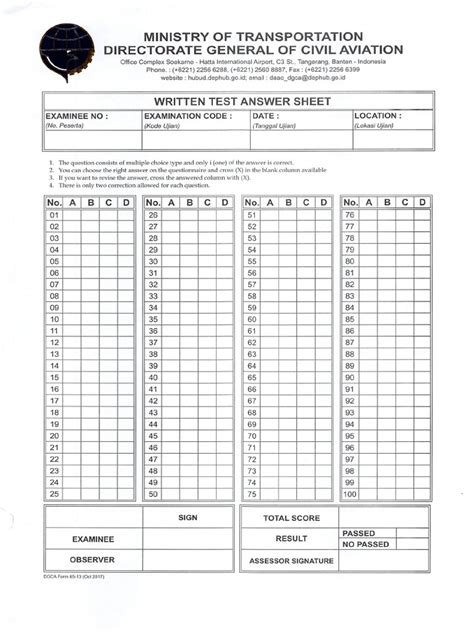 Dgca Form 65 13 Written Test Answer Sheet Oct 2017 Pdf