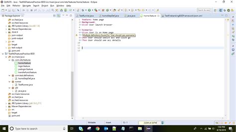 Selenium Scenario Steps In Feature Files Are Marked As Having