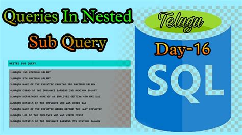 Sql Queries In Nested Subquery Day 16 Telugu Fullstack Database