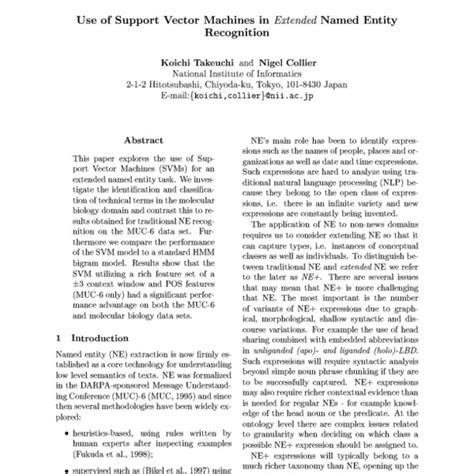 Use Of Support Vector Machines In Extended Named Entity Recognition Acl Anthology