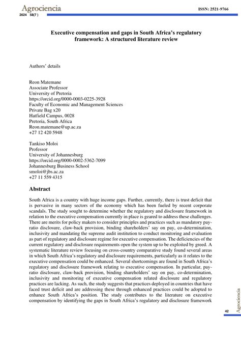 Pdf Executive Compensation And Gaps In South Africas Regulatory Framework A Structured