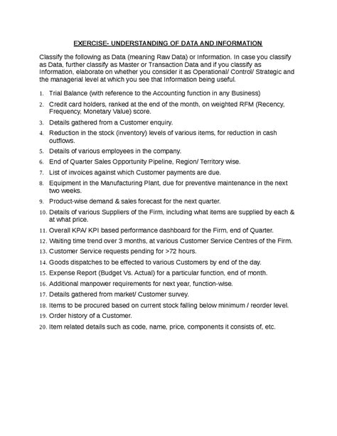 Exercise Understanding Data Docsity