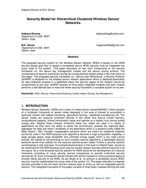 Security Model For Hierarchical Clustered Wireless Sensor Networks Pdf