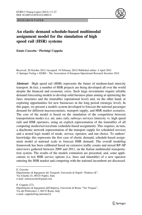 Pdf An Elastic Demand Schedule Based Multimodal Assignment Model For