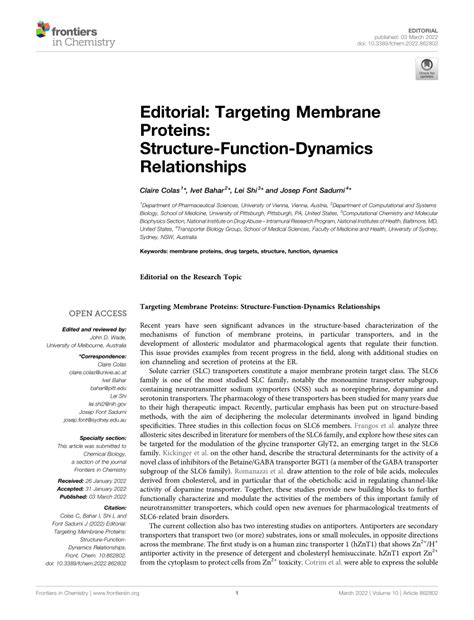 pdf editorial targeting membrane proteins structure function
