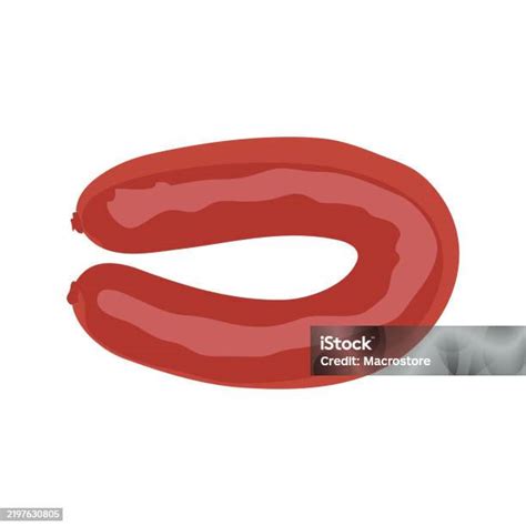 플랫 디자인의 빨간 소시지 신선한 돼지 고기 부어스트 정육 제품 메뉴 벡터 일러스트 레이 션이 고립되어 있습니다 고기에 대한 스톡 벡터 아트 및 기타 이미지 Istock