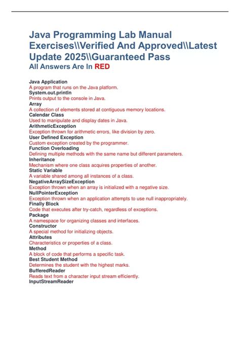 Java Programming Lab Manual Exercisesverified And Approvedlatest Update 2025guaranteed Pass