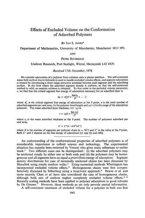 Pdf Effects Of Excluded Volume On The Conformation Of Adsorbed Polymers