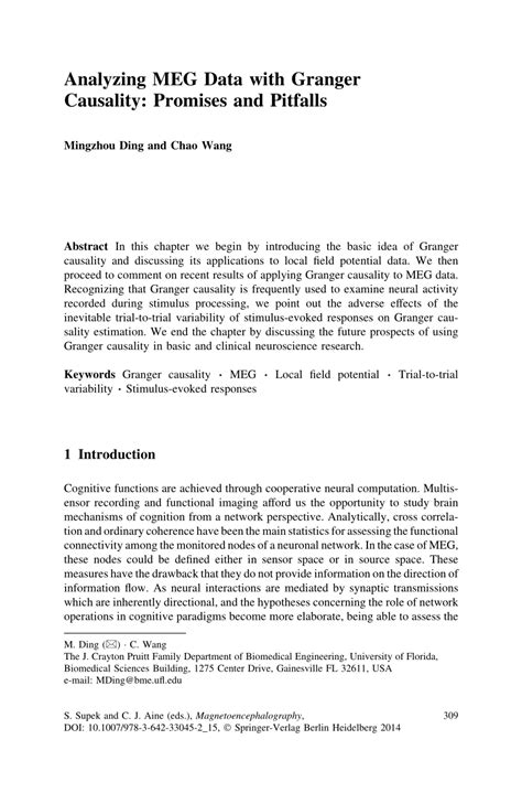 Pdf Analyzing Meg Data With Granger Causality Promises And Pitfalls