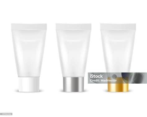 벡터 3d 현실적인 플라스틱 금속 흰색 치아 페이스트 크림 튜브 흰색 배경에 격리 된 포장 세트 치약 화장품 크림 칫솔질용 치아 페이스트 의 디자인 템플릿 전면 보기 3차원
