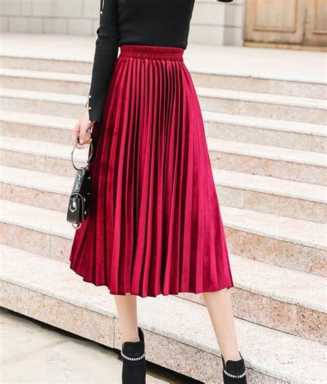 Cute Velvet Dark Red Long Skirt Women Autumn Winter Skirts Elegant Skirts En 2024 Moda