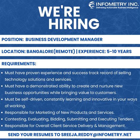 Infometry Inc On Linkedin Hiringnow Businessdevelopment Jobopening Careeropportunity