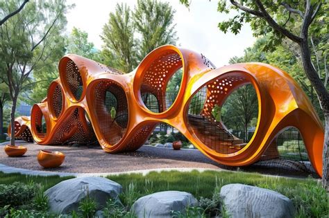 Contemporary Urban Playground With Abstract Play Structures Premium