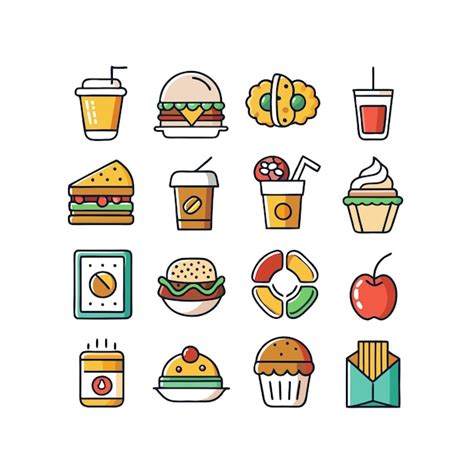 음식 및 음료 아이콘 세트 터 일러스트레이션 프리미엄 Ai 생성 벡터