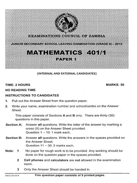 2012 Mathematics Paper 1 Past Paper Pdf