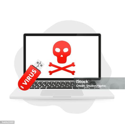 컴퓨터 바이러스 및 감염된 노트북이있는 Usb 드라이브 위험 경고 해커 공격은 플래시 드라이브 컴퓨터에서 정보를 훔칩니다 벡터 그림 Usb 케이블에 대한 스톡 벡터 아트 및