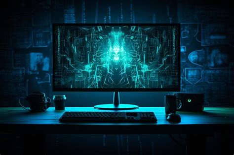 Premium Ai Image A Computer Monitor With A Blue Glow In The Dark