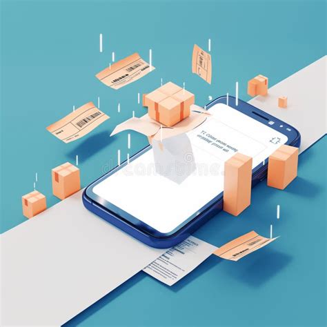 Smartphone Displays Blank Screen With Floating Parcel Boxes And Receipt