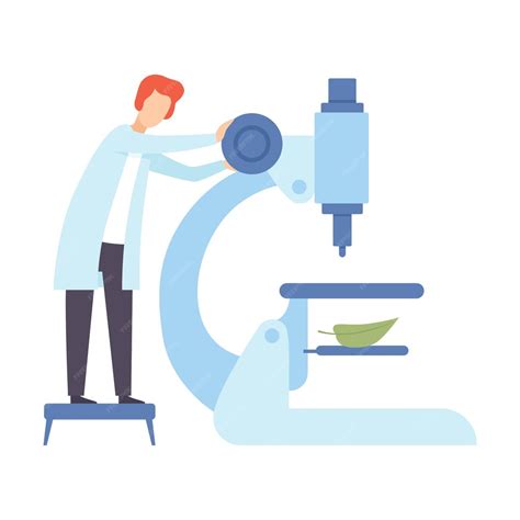 Premium Vector Scientist Sets Up A Huge Microscope Vector Illustration
