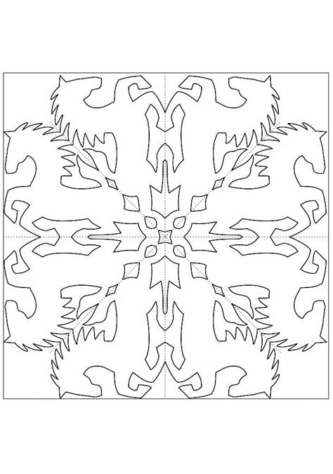 Шаблон для вырезания «Снежинка в виде лошадок Шаблоны Снежинки Трафареты