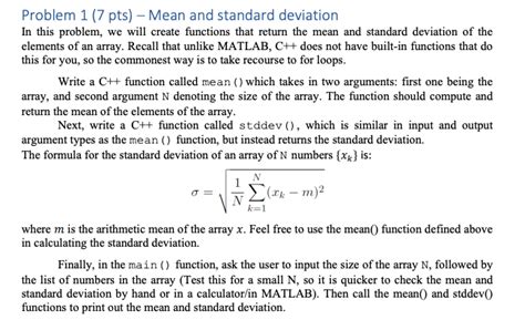 Solved Problem 1 7 Pts Mean And Standard Deviation In